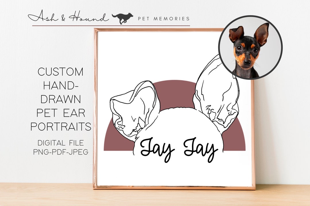 Custom Pet Ear Line Art Hand Drawn Dog Ear Memorial Personalized Dog ...