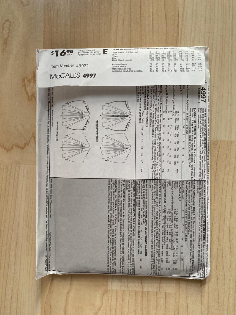 Mccall’s Costumes 4997, Vintage Sewing Pattern, Misses’ Sizes 6 8 10 12 ...
