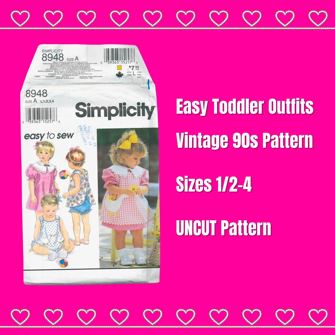 Simplicity, 8948 Vintage 90s Sewing Pattern, Childrens .5, 1, 2, 3, 4 ...