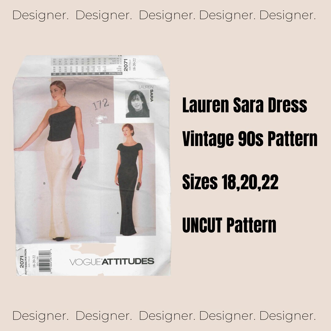 Vogue Attitudes, 2071 Vintage 90s Sewing Pattern, Misses’ Sizes: 18,20,22, Designer Dress by ...