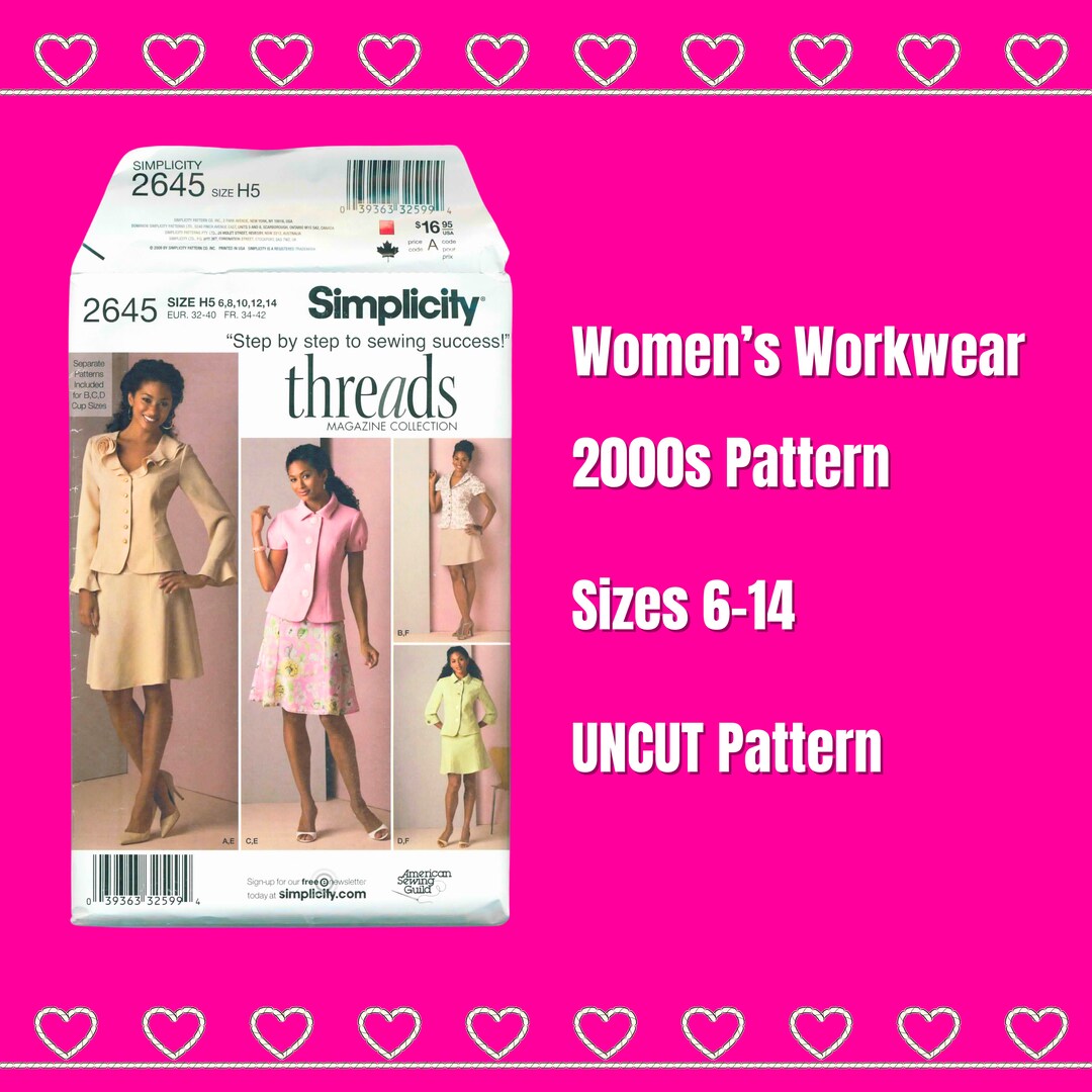 Simplicity 2645, 2000s Sewing Pattern, Misses’ Sizes 6,8,10,12,14 ...