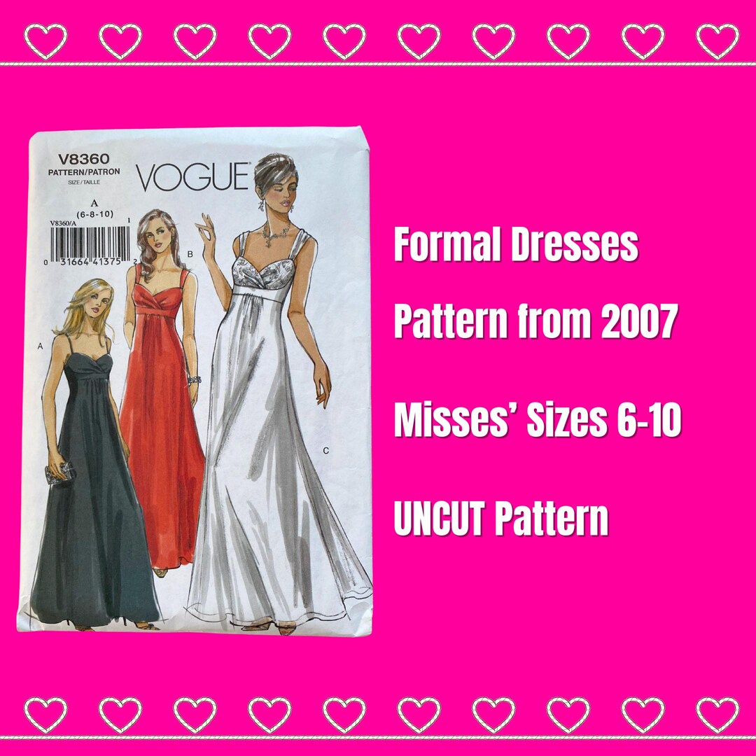 Vogue V8360, Vintage 00s Sewing Pattern, Misses 6, 8, 10, Formal Dress ...