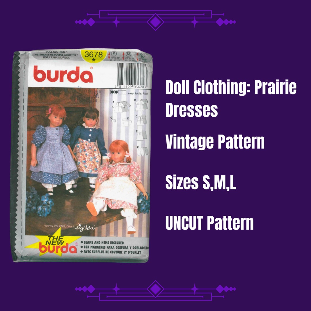 Burda, 3678 Vintage Sewing Pattern, Size A, Doll Outfits: Prairie ...