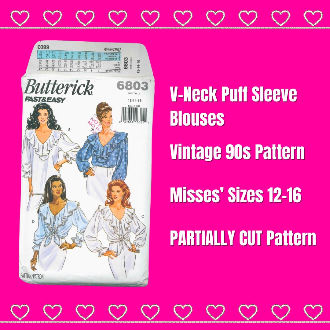 Butterick, 6803 Vintage 90s Sewing Pattern, Misses Sizes 12,14,16 ...