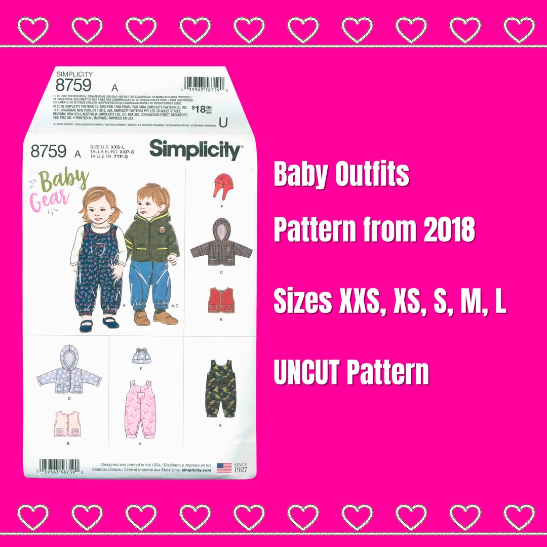 Simplicity 8759, 2010s Sewing Pattern, Baby Sizes XXS,XS,S,M,L, Baby ...