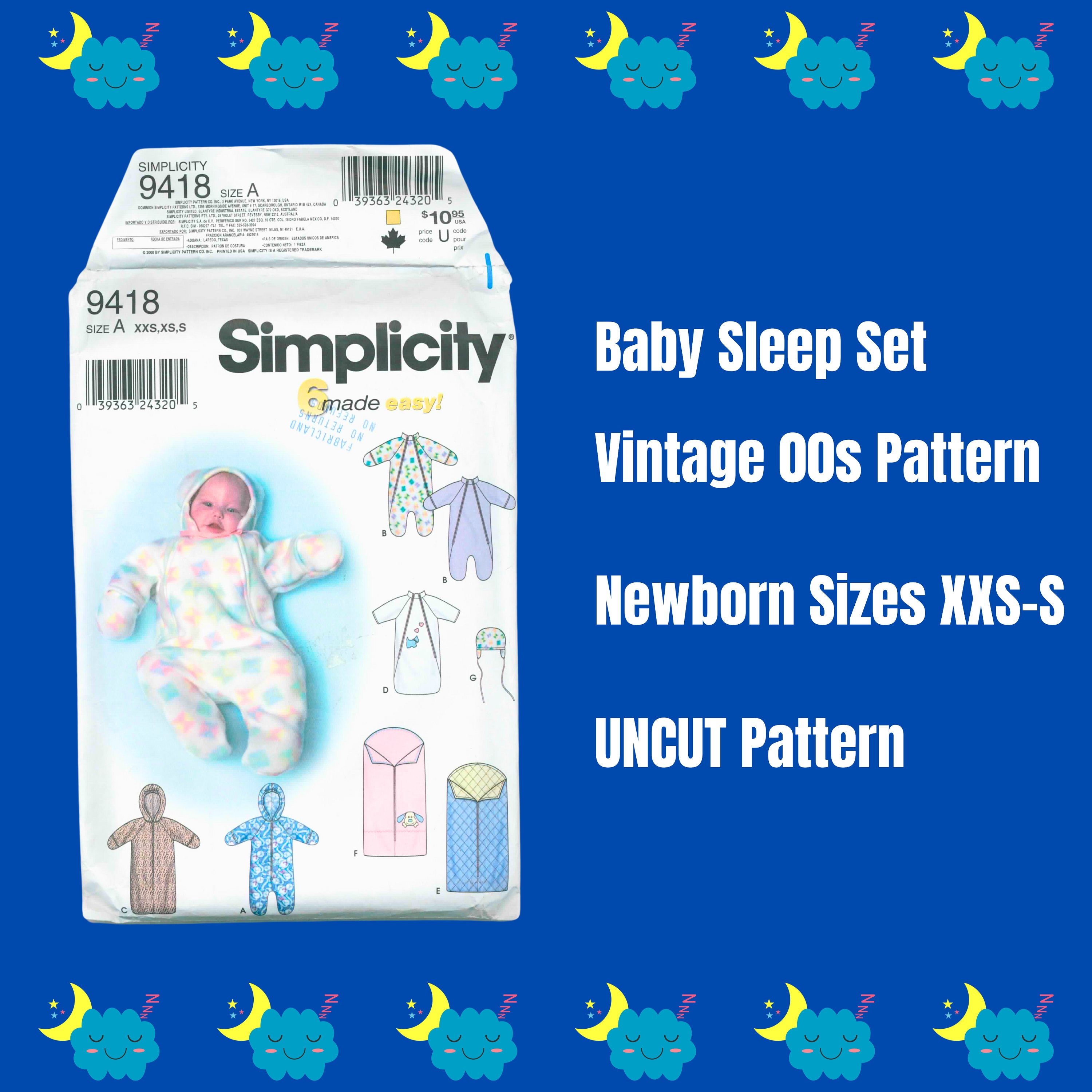 Simplicity, 9418 Sewing Pattern, Size A: XXS,XS,S, Baby Sleepsuit ...