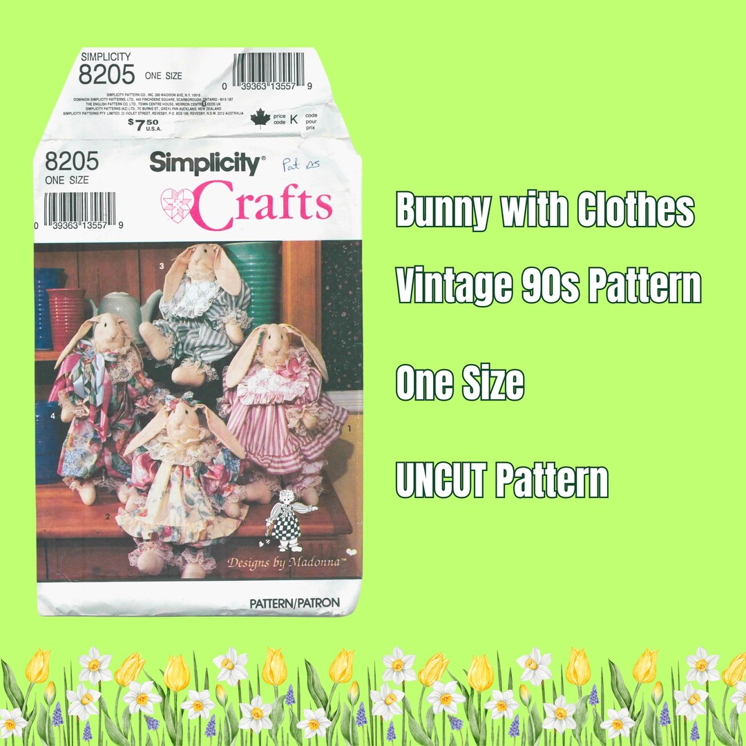 Simplicity 8205, Vintage 1990s Craft Sewing Pattern, One Size, Bunny ...