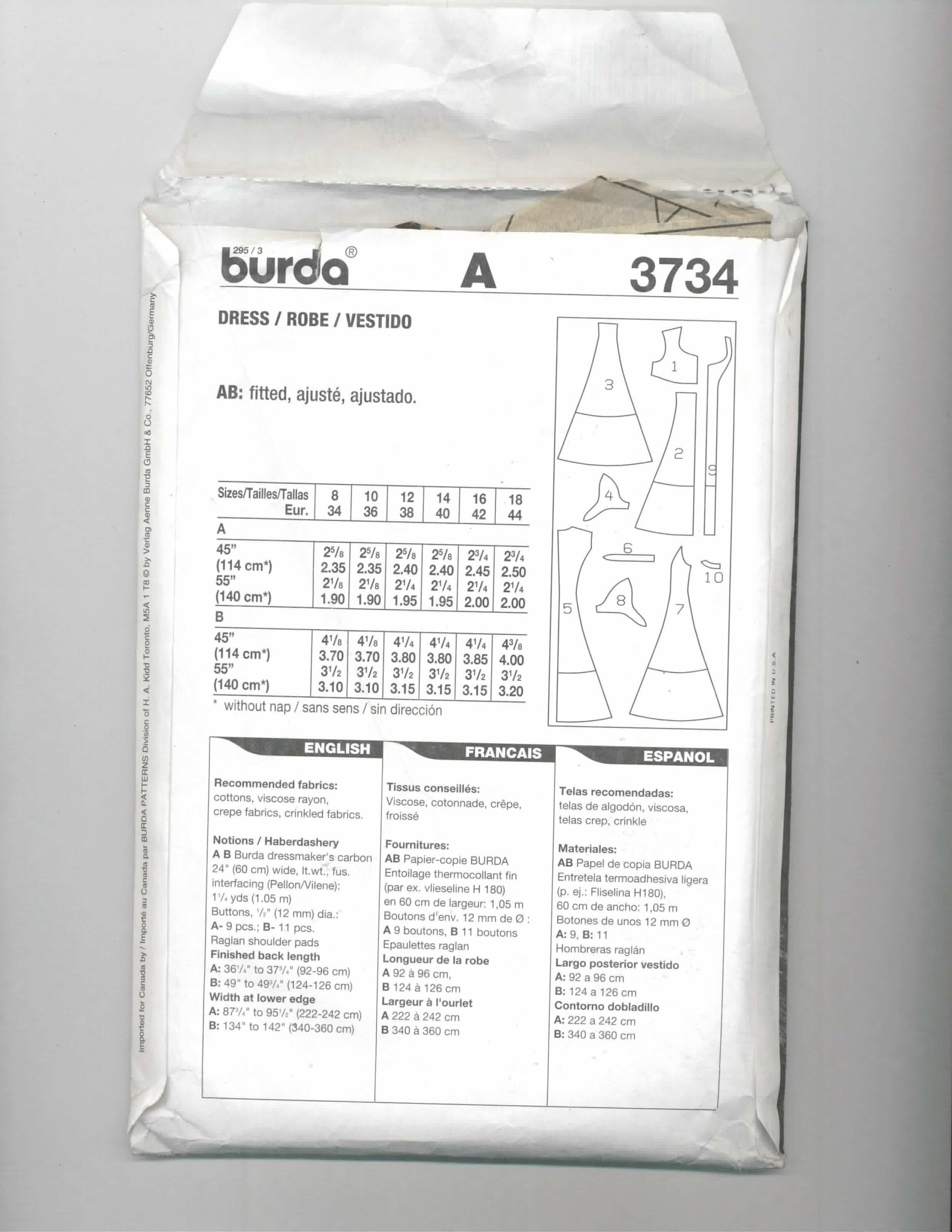 RARE Burda 3734 Vintage Sewing Pattern Misses Sizes - Etsy