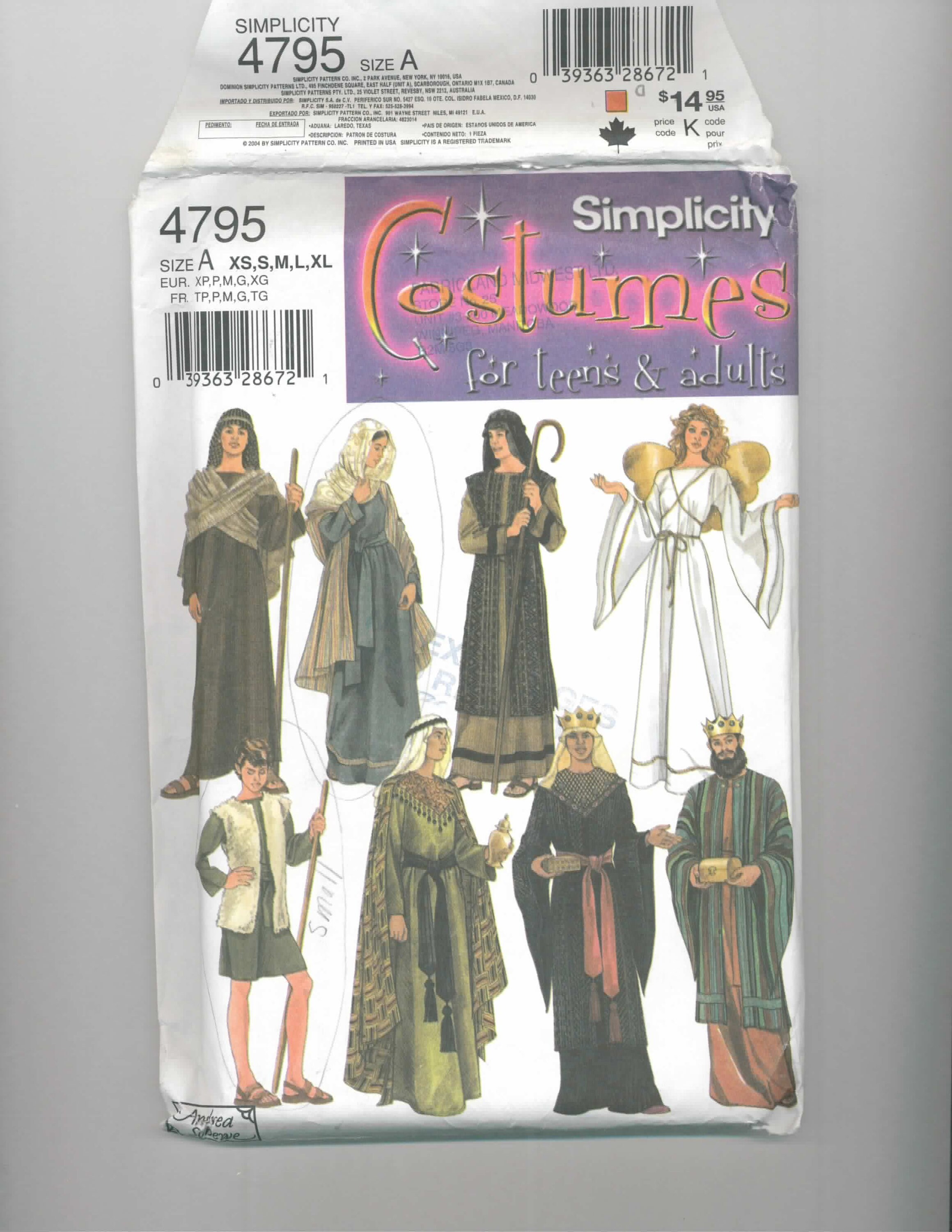Simplicity 4795, Vintage Sewing Pattern, Adult Sizes XS,S,M,L,XL ...