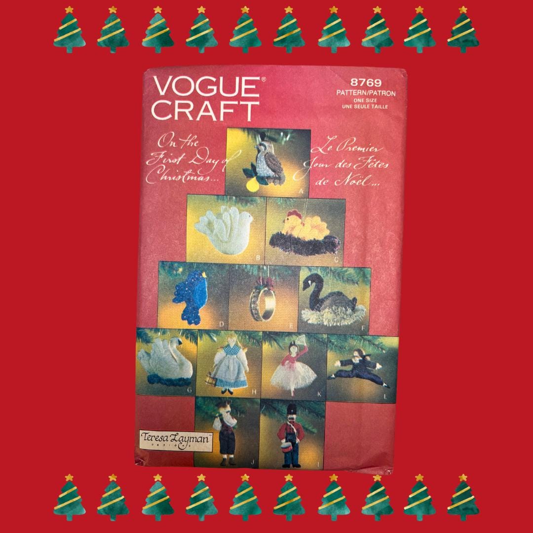 Vogue Craft 8769, Vintage 90s Sewing Pattern, 12 Days of Christmas ...