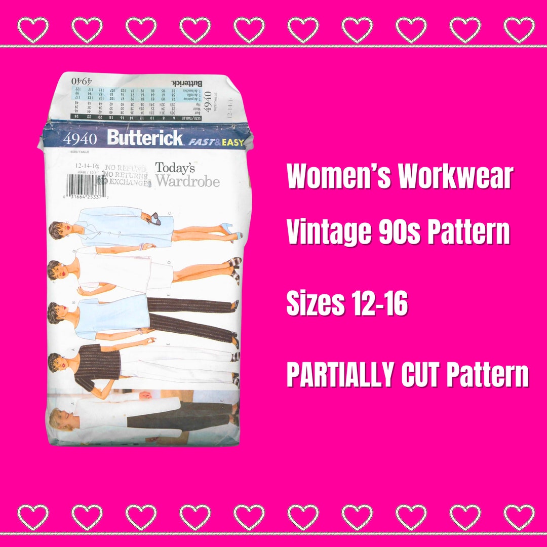 Butterick 4940, Vintage 90s Sewing Pattern, Misses’ 12 14 16, Blouse ...