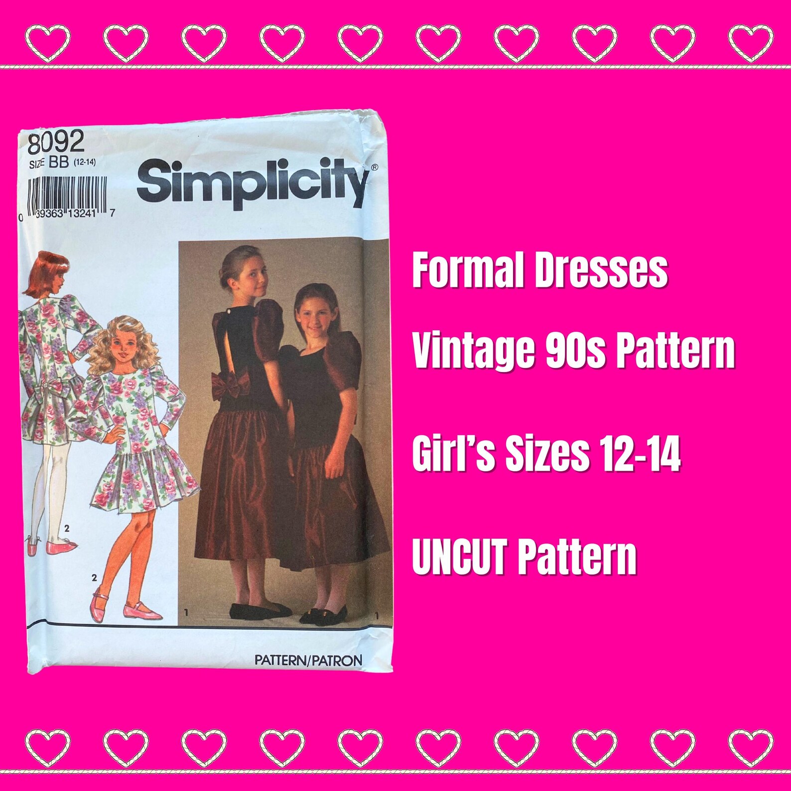 Simplicity 8092, Vintage Sewing Pattern, Girls Sizes 12, 14, Formal ...