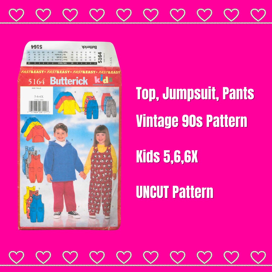 Butterick, 5164 Sewing Pattern, Vintage 90s Pattern, Kids Sizes 5,6,6X ...