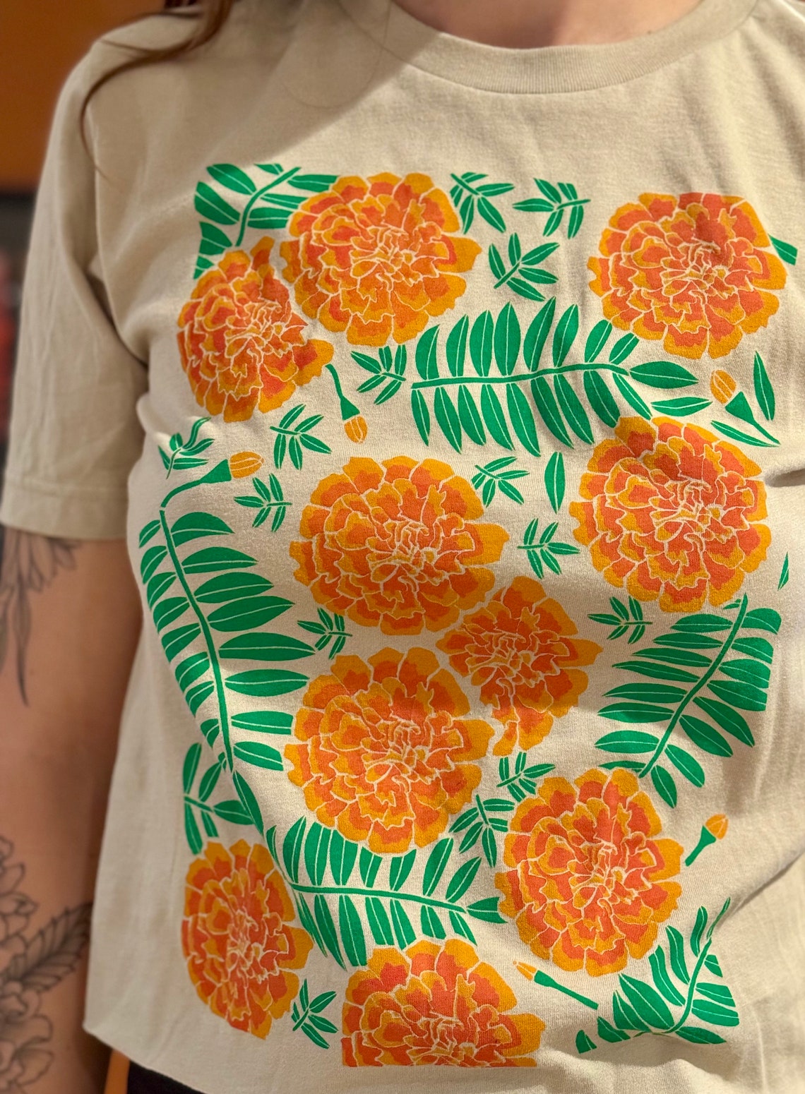 Marigold Crop Top, Screen Printed, Hand Printed, Floral Print - Etsy