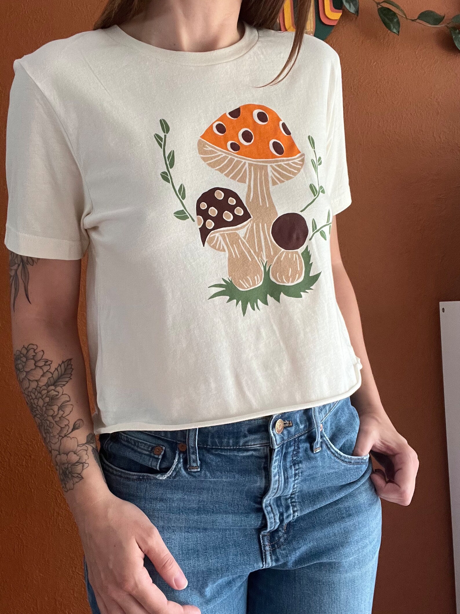 Mushroom Crop Top, Screen Printed, Hand Printed, Woodland - Etsy