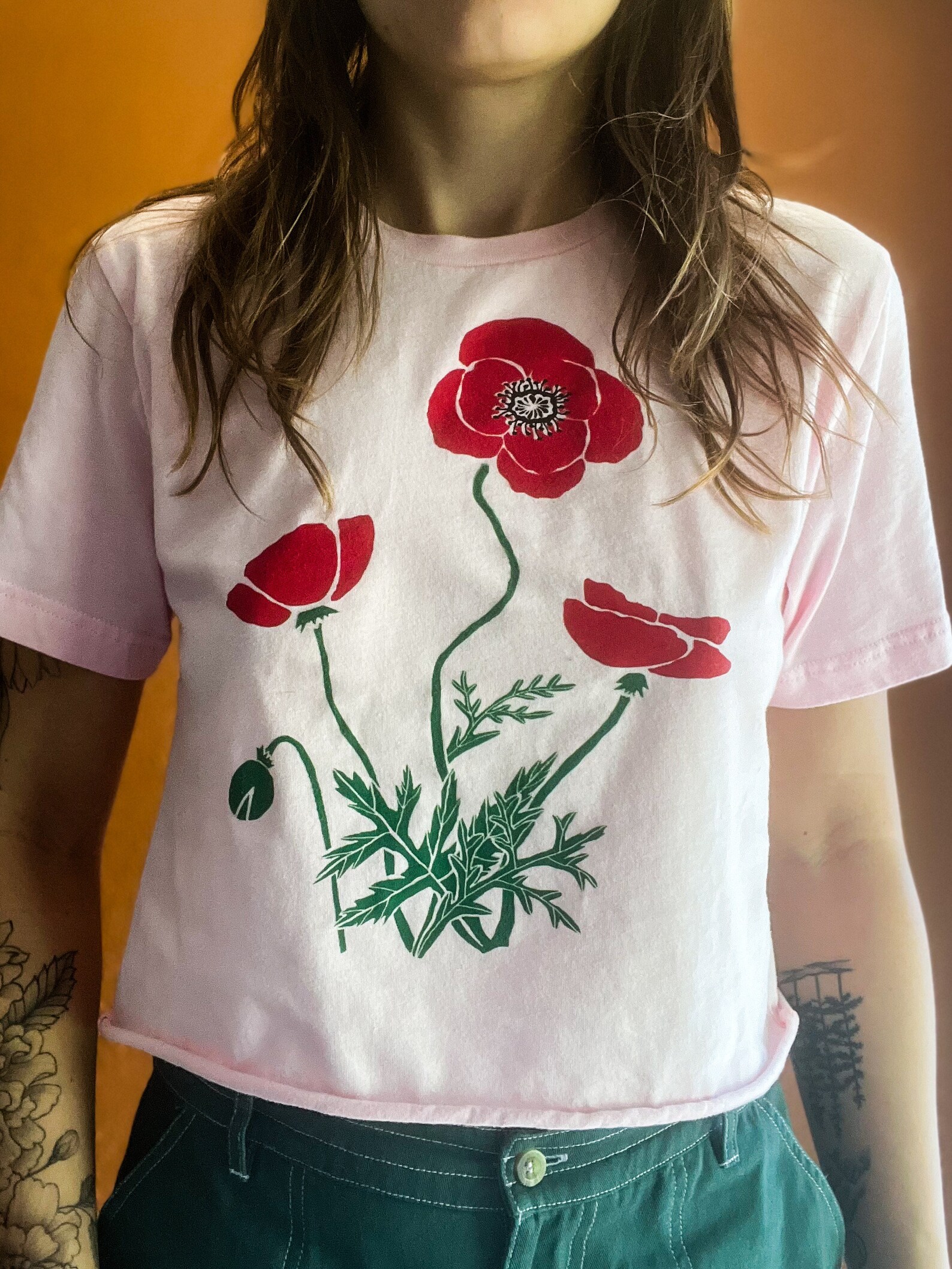 Poppy Flower Crop Top, Screen Printed, Hand Printed, Wildflowers - Etsy