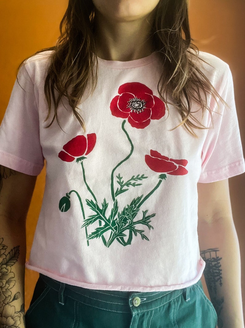 Poppy Flower Crop Top, Screen Printed, Hand Printed, Wildflowers - Etsy
