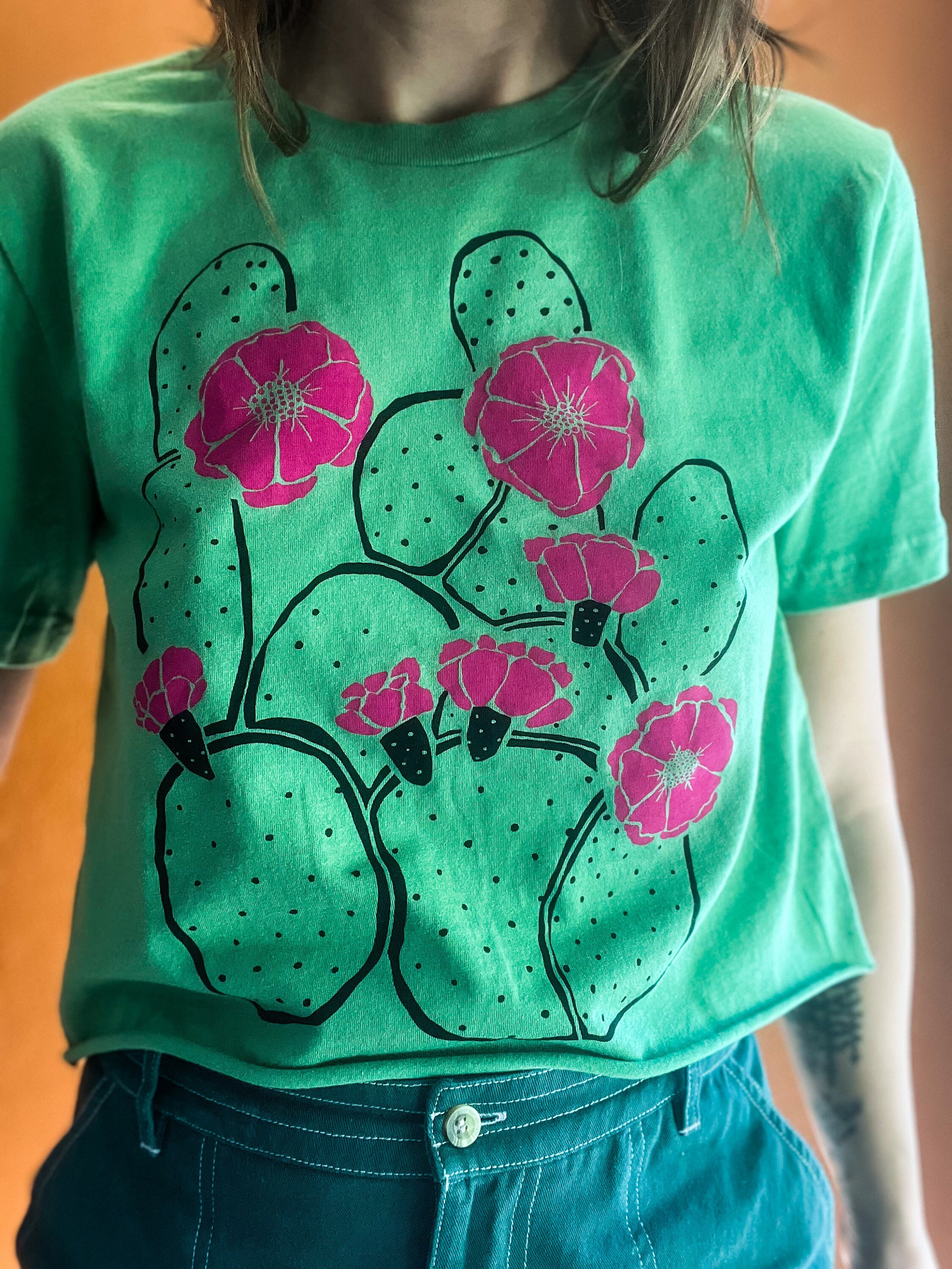 Blooming Cactus Crop Top, Screen Printed, Hand Printed, Prickly Pear - Etsy