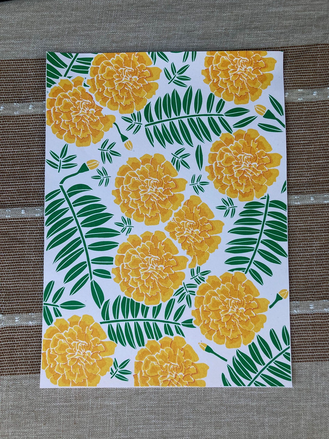 Marigold Floral Print Botanical Original Handmade Screen - Etsy