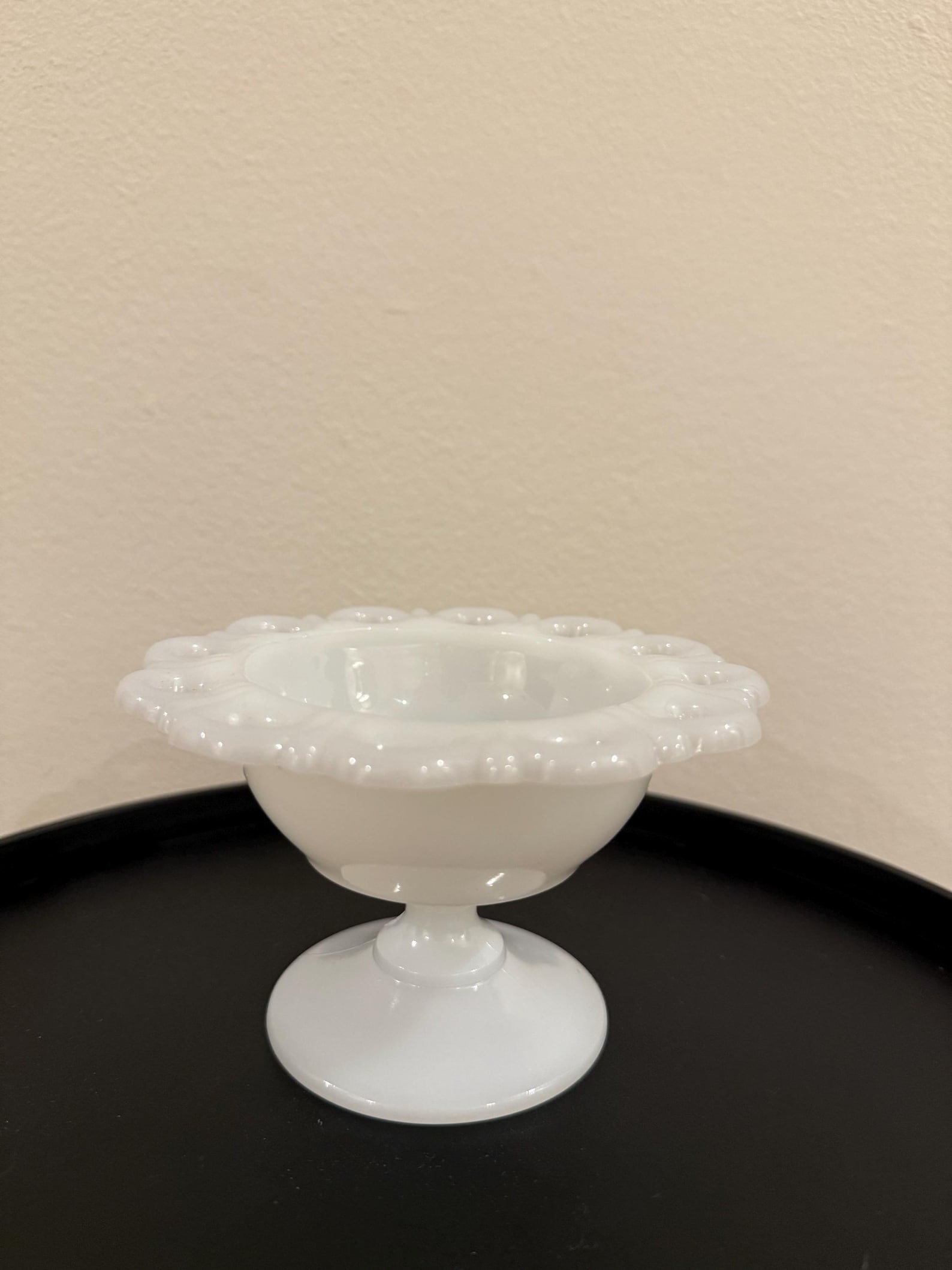 Fenton Hobnail Milk Glass Compote Pedestal Dish – White Ruffled Edge ...