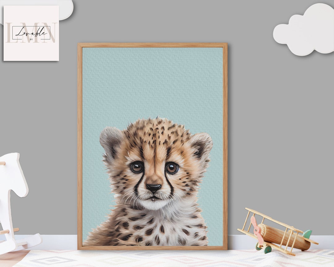 Baby Cheetah on Duck Egg Background Nursery Decor. Premium Quality ...