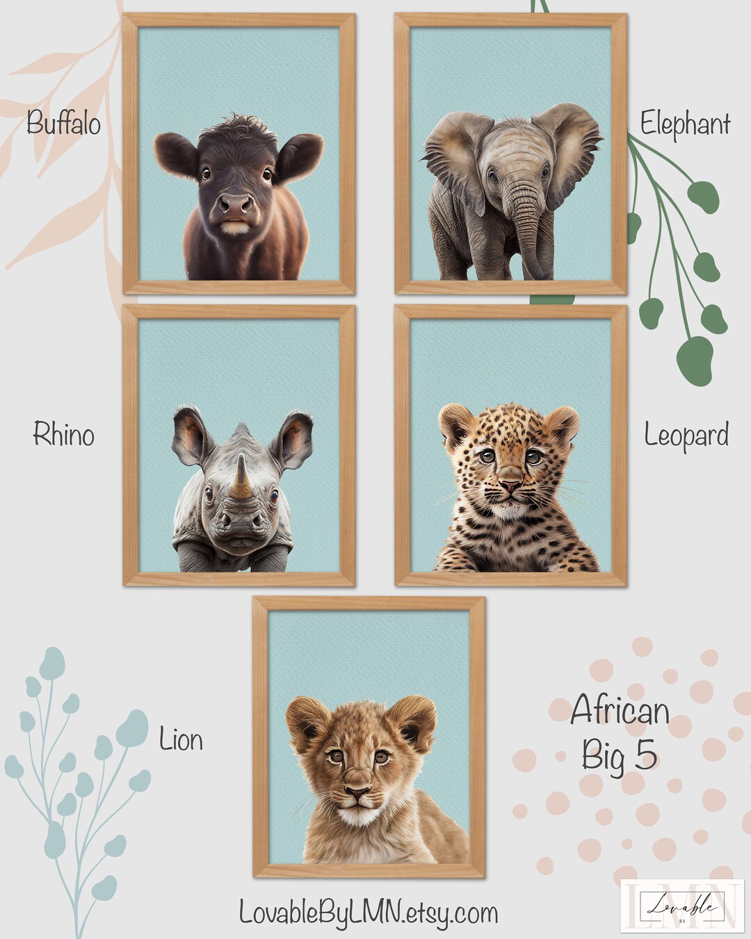 Set of 5 African Big 5 Duck Egg Background Baby Animal - Etsy