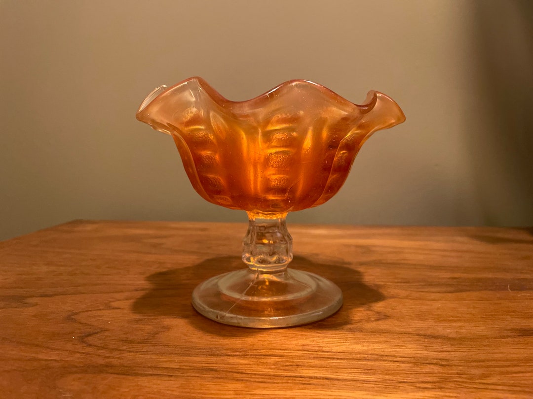 Vintage Dungan Coin Spot Carnival Glass Compote/candy Dish 1920s/1930s ...