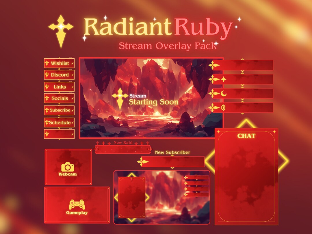 Radiant Ruby Stream Overlay Bundle for Twitch | Cute Twitch Pack | OBS ...