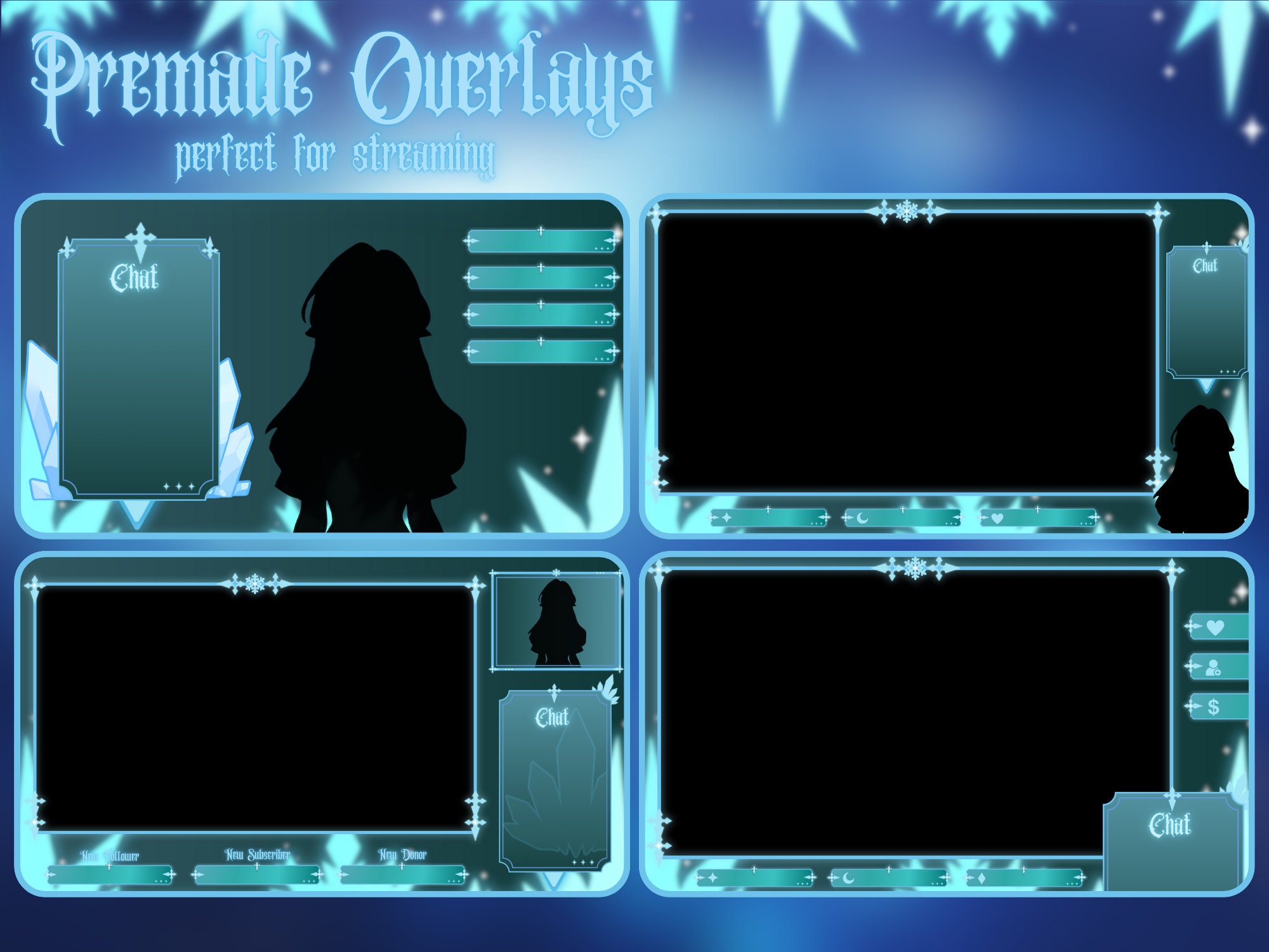 Ice Crystal Stream Overlay Package for Twitch | Cute Twitch Pack | OBS ...