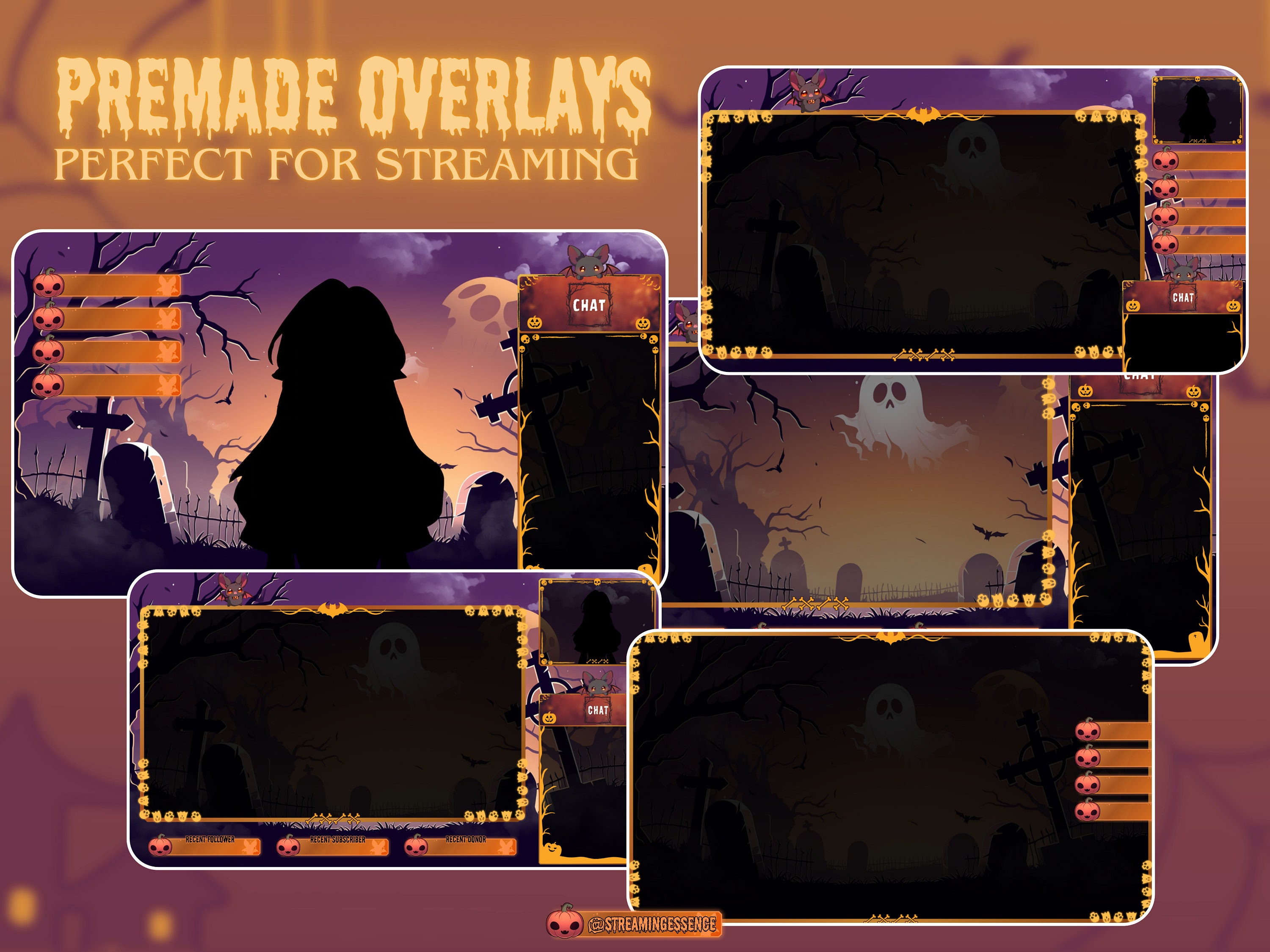 Haunted Season Stream Overlay Package for Twitch | Cute Twitch Pack ...