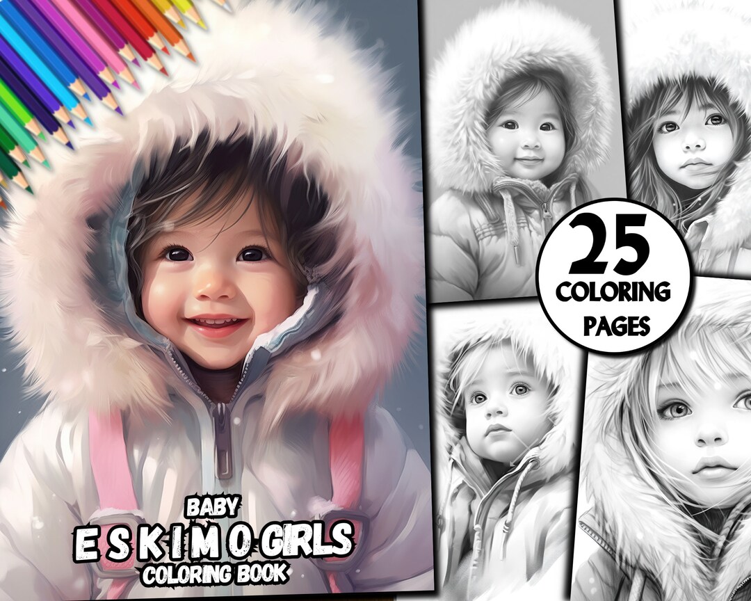 25 Cute Baby Eskimo Girls Grayscale Coloring Page Kids Adults - Etsy