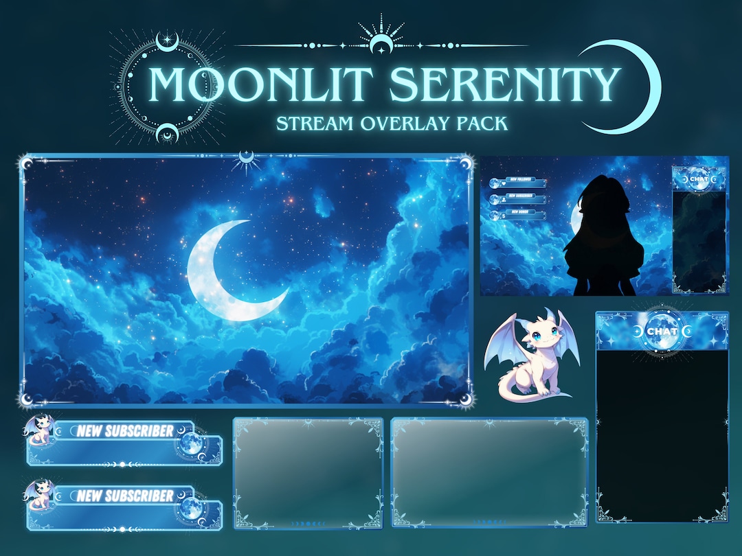 Moonlit Serenity Stream Overlay Package for Twitch | Cute Twitch Pack ...