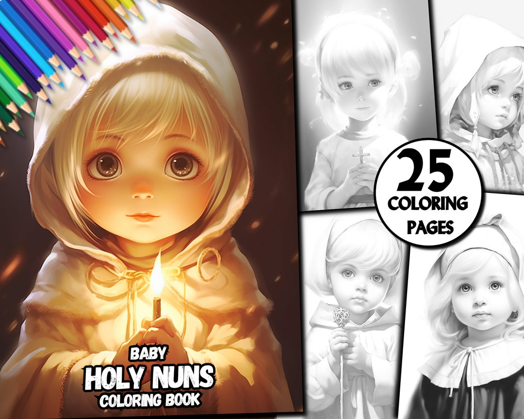 25 Cute Baby Nun Girls Grayscale Coloring Page Kids Adults Coloring ...