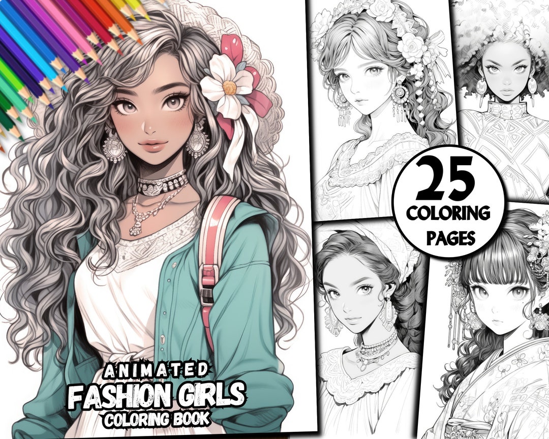 25 Fashion Girls Models Coloring Page Kids Adults Fashion Women Digital ...
