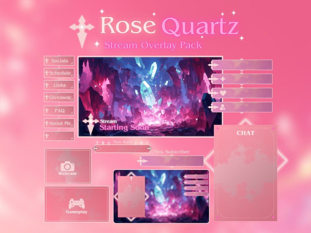 Pink Rose Quartz Stream Overlay Bundle for Twitch | Cute Twitch Pack ...