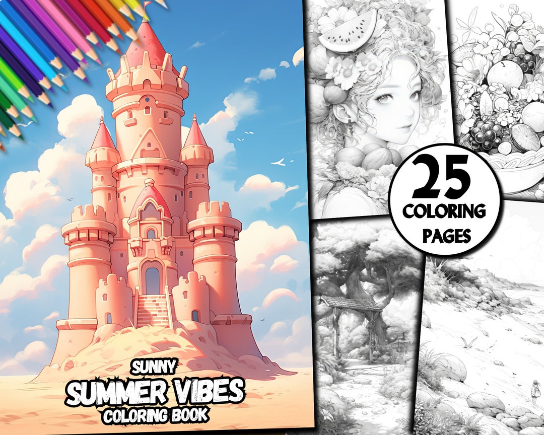 25 Lovely Summer Vibes Coloring Page Kids Adults Sunny Season Digital ...