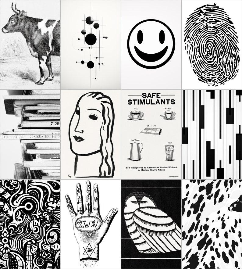 142 PCS Black and White WALL COLLAGE Kit Gray Aesthetic Photo Prints ...