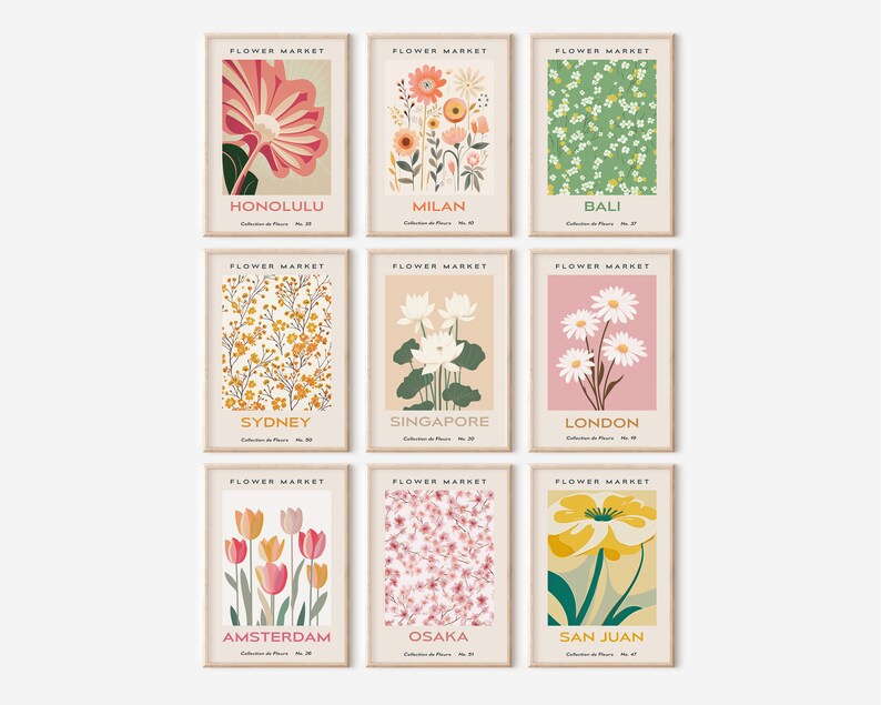 Gallery Wall SET of 9 Flower Market Prints Milan Poster London Wall Art ...