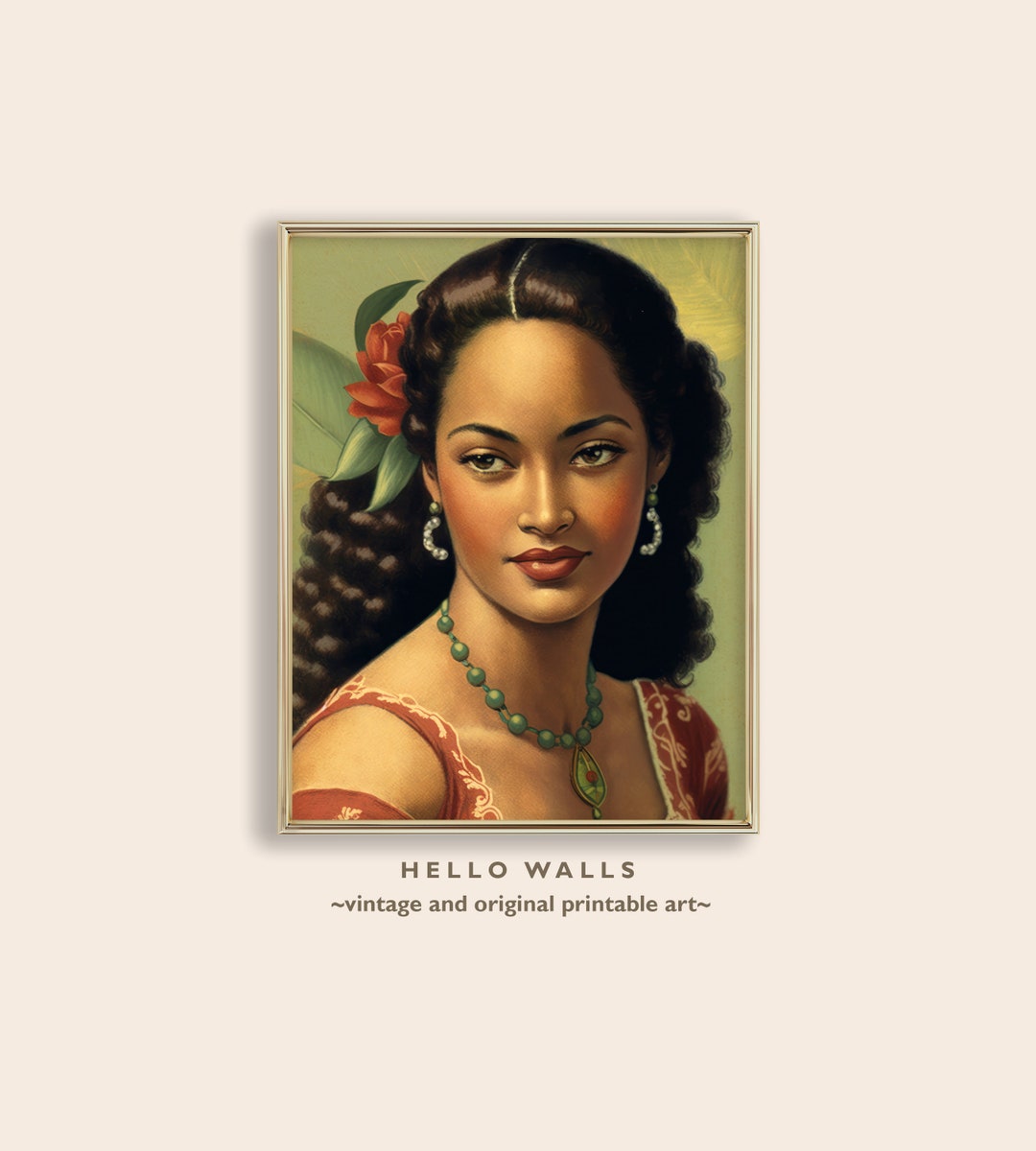 Tropical Wall Art Print Retro Poster Art Tahiti Wall Art Woman Vintage