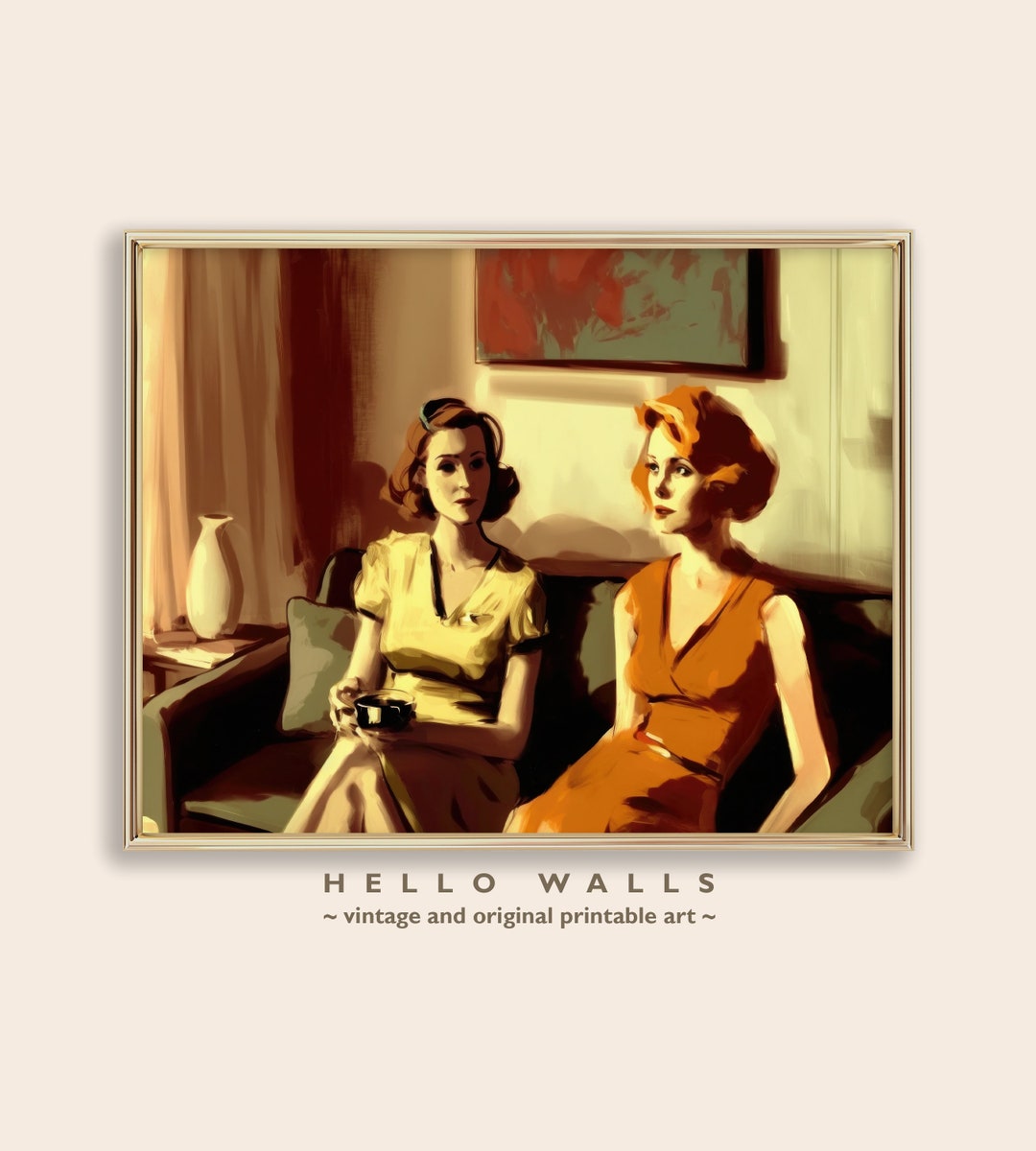 PRINTABLE Portrait Art Mid Century Women Original Art Mid Century ...