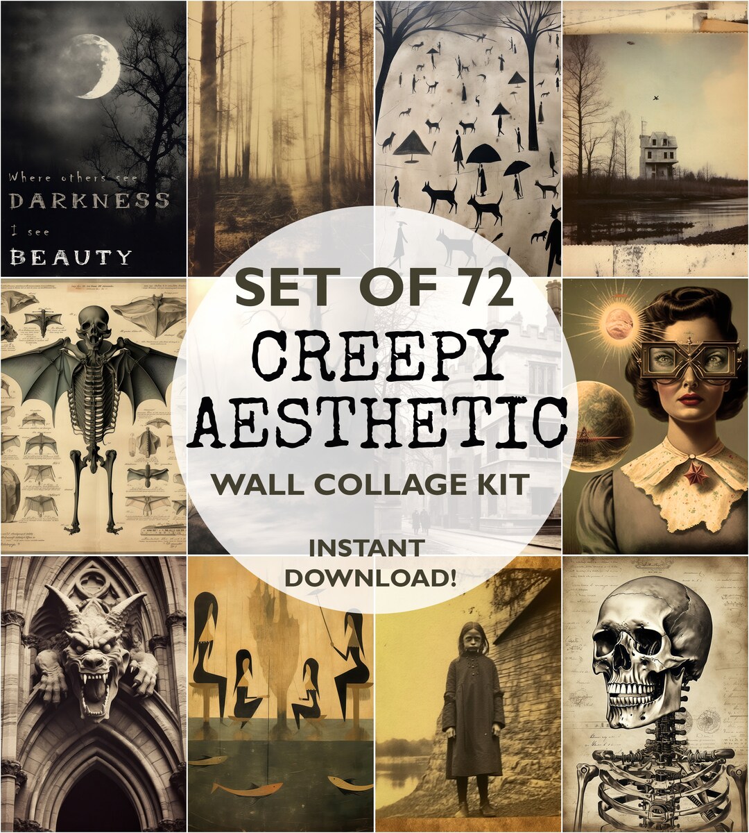 Creepy Wall Collage Kit PRINTABLE DIGITAL Wall Art Set 72 PCS 4x6 ...