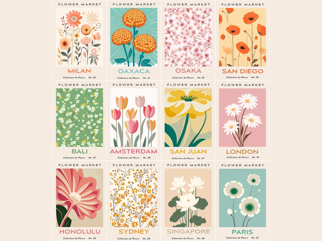 Flower Market Gallery Wall SET of 12 Floral Digital Posters Paris Wall ...
