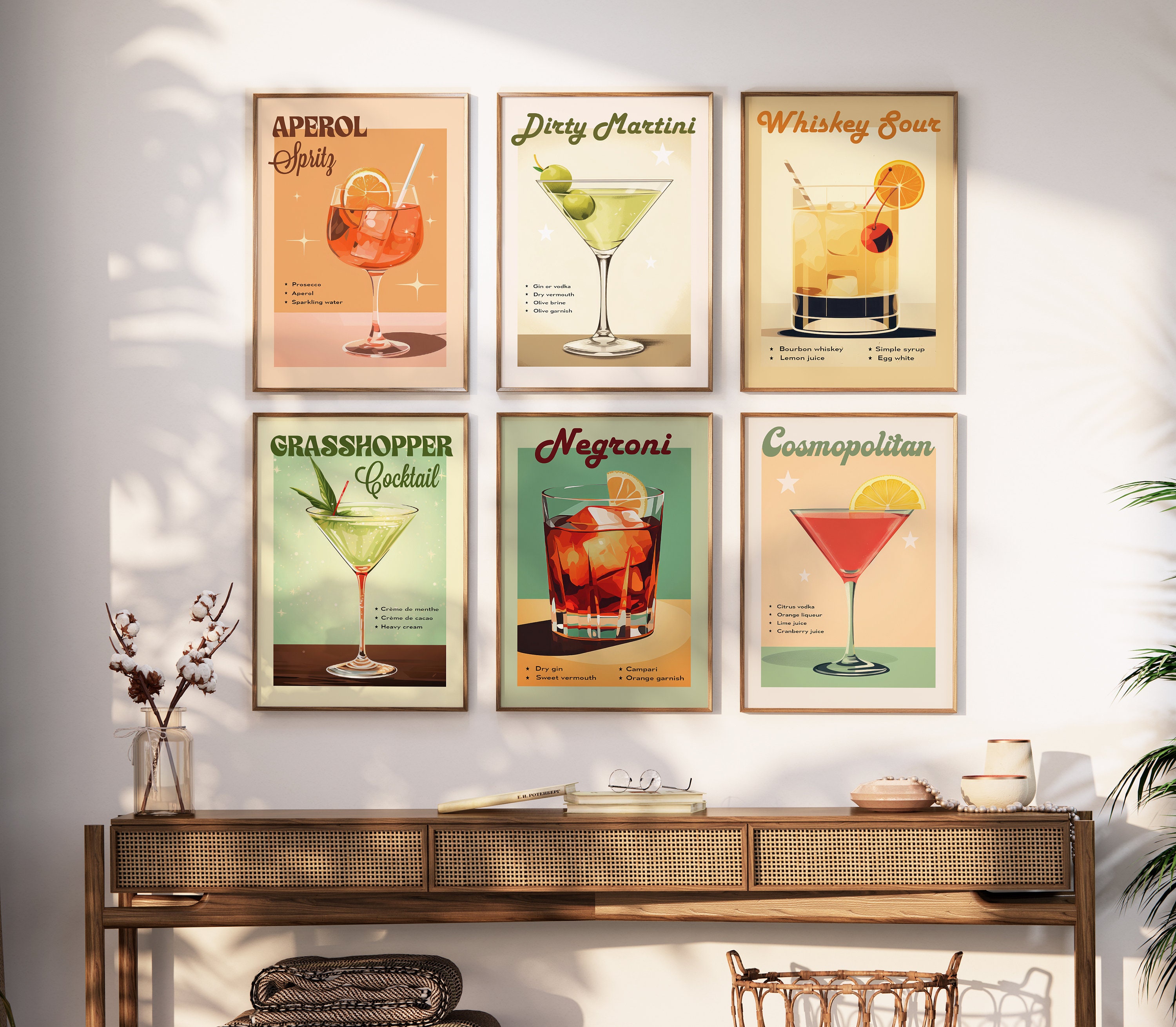 Bar Cart Art Gallery SET of 9 Cocktail Prints Retro Martini Poster ...