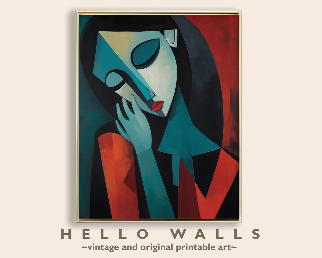 Moody Wall Art Print Cubist Wall Art Teal and Red Geometric Wall Art ...