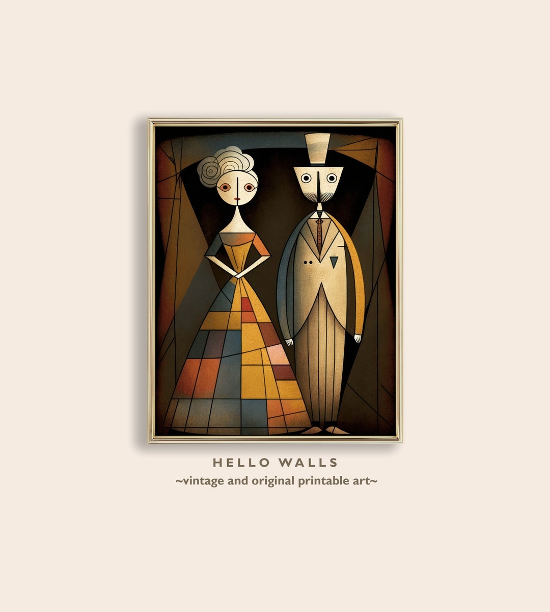 Abstract Wall Art Cubist Couple Whimsigoth Art Deco Print Cubism Wall ...