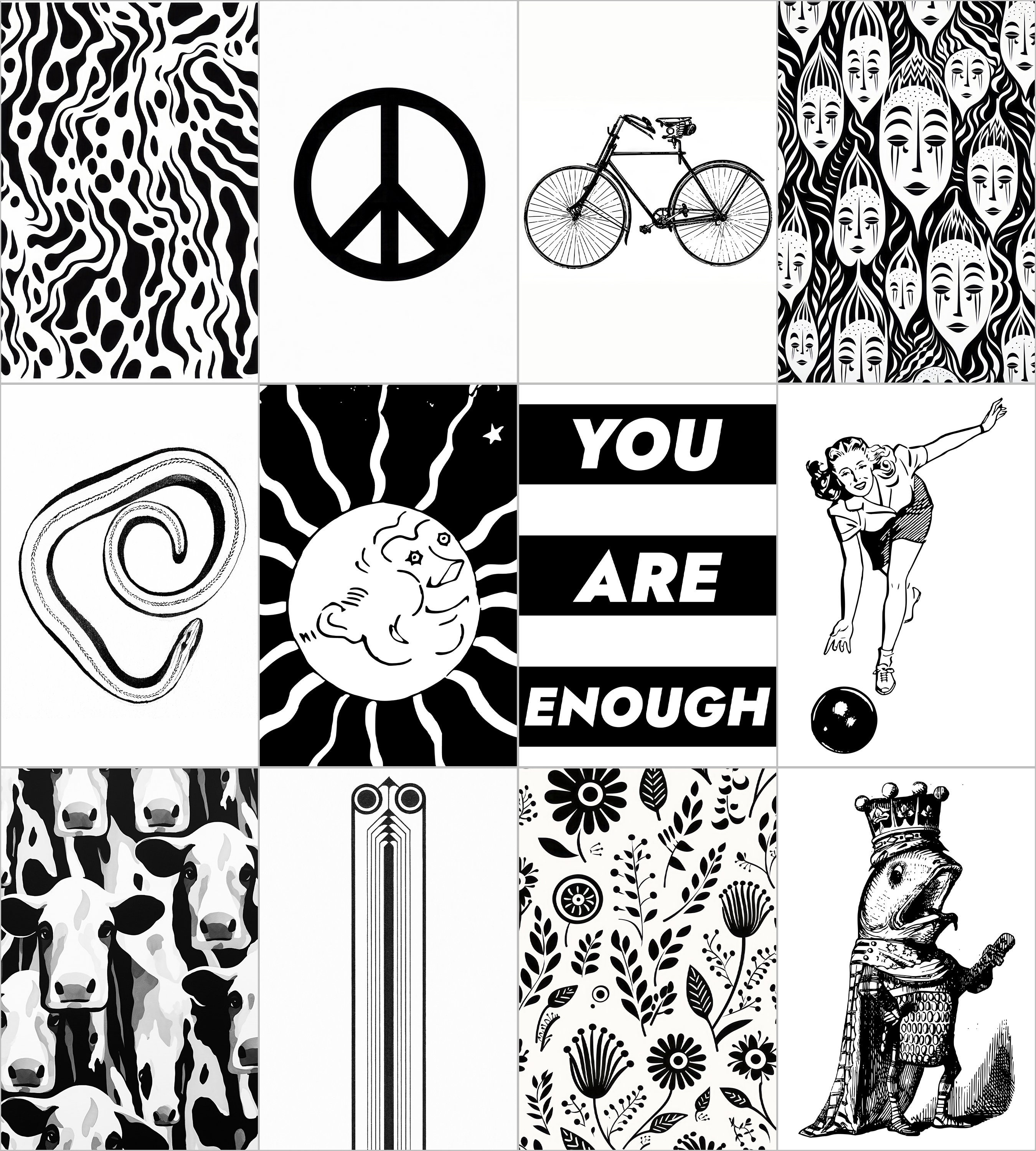 142 Pcs Black And White Wall Collage Kit Gray Aesthetic Photo Etsy
