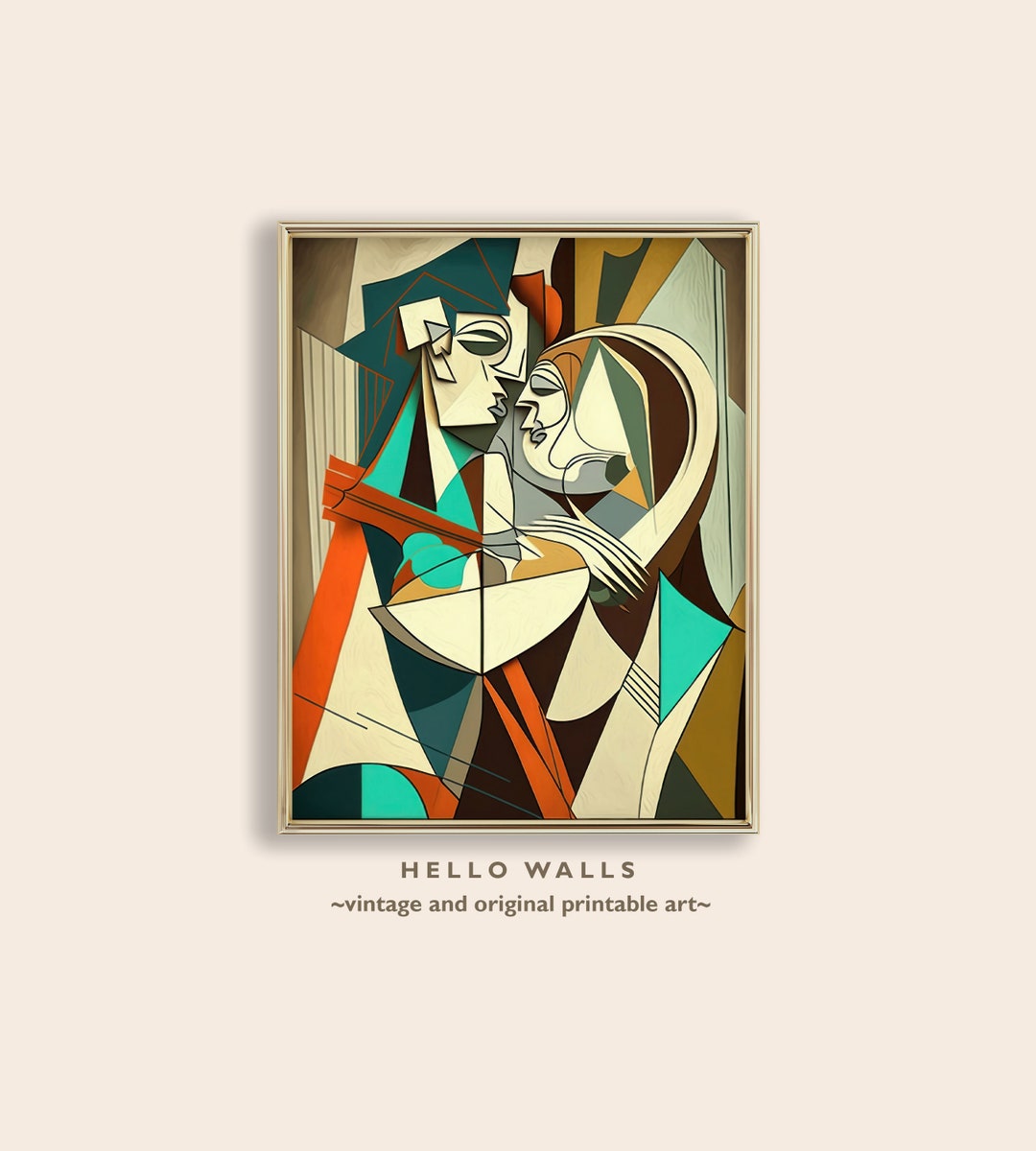 Colorful Abstract Wall Art Print Cubist Lovers Terracotta Wall Art ...