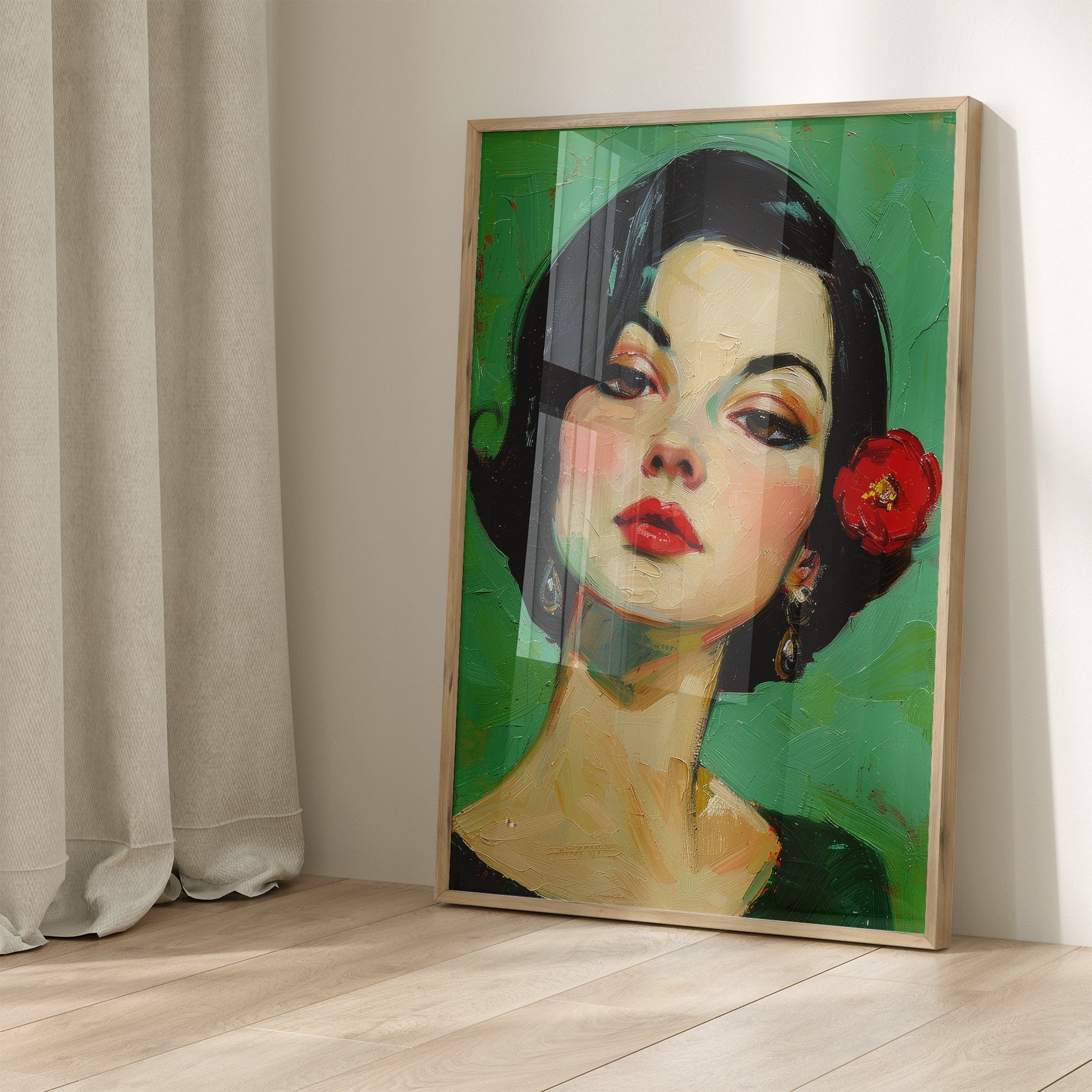 Retro 1950s Printable Oil Painting DIGITAL Wall Art Print 1960s Woman ...