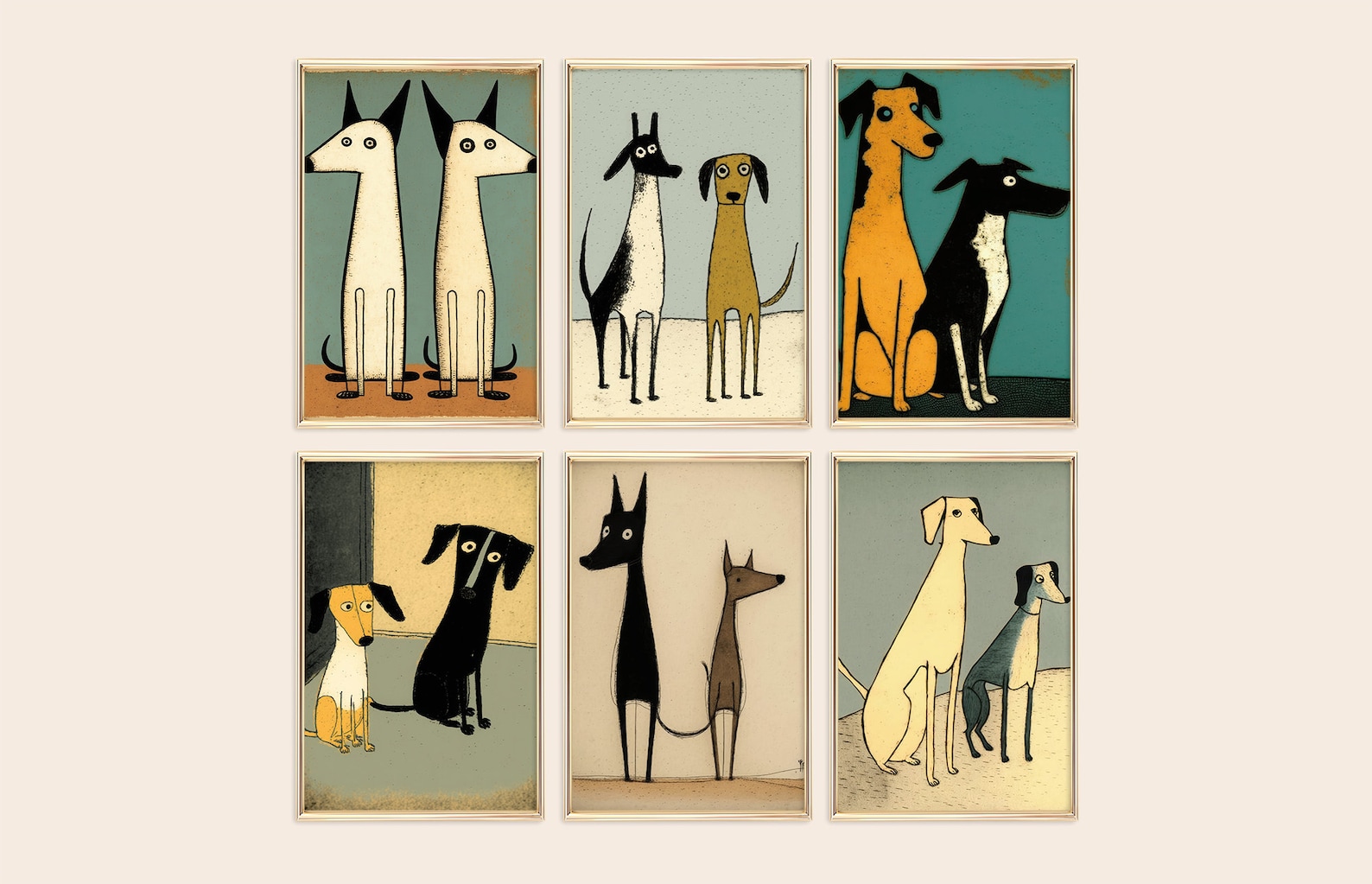 SET of 6 Dog Art Illustrations Nursery Art Dog Wall Decor Animals Art ...