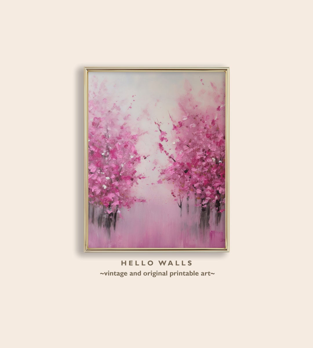 Abstract Spring Landscape Art Pink Flowers Original Painting Abstract ...